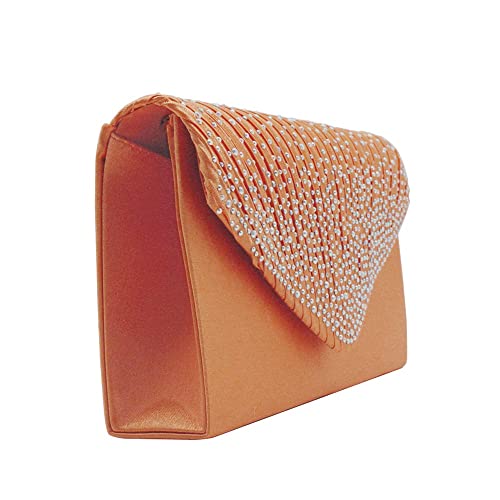 Satin AB Color Diamond Envelope Ba Ladies Diamante Party Prom Bridal Evening Clutch Hand Bag Purse Handbag (Color : Orange)