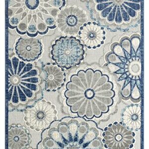 Abani Contemporary Design 4' x 6' Blue & Grey Floral Area Rug Rugs - Unique Non-Shed Modern Flower Print Indoor/Outdoor Rug