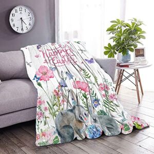 vayneiojoy easter spring blanket super soft flannel fleece throw blankets easter spring flower bunny blanket cozy warm fuzzy plush microfiber blankets for couch bed sofa easter decor