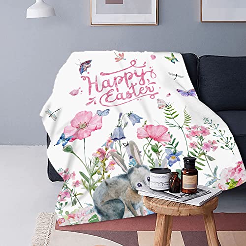 VAYNEIOJOY Easter Spring Blanket Super Soft Flannel Fleece Throw Blankets Easter Spring Flower Bunny Blanket Cozy Warm Fuzzy Plush Microfiber Blankets for Couch Bed Sofa Easter Decor