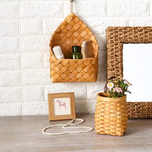 Takefuns Wall Hanging Storage Basket, Natural Bamboo Woven Flower Basket, Wall-mounted Multifunctional Storage Container for Home Decoration (15.5cm)