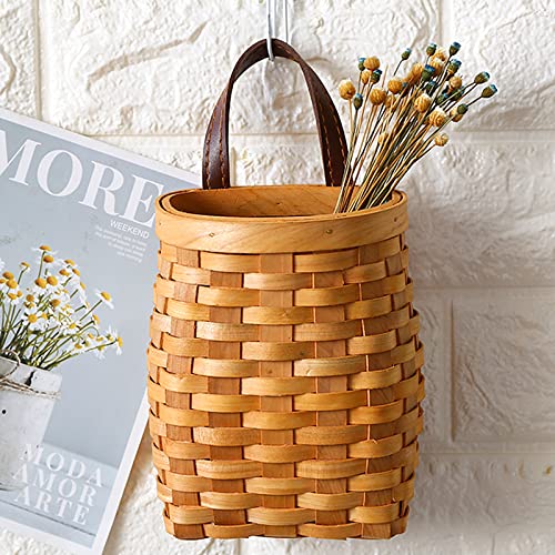 Takefuns Wall Hanging Storage Basket, Natural Bamboo Woven Flower Basket, Wall-mounted Multifunctional Storage Container for Home Decoration (15.5cm)