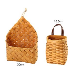 Takefuns Wall Hanging Storage Basket, Natural Bamboo Woven Flower Basket, Wall-mounted Multifunctional Storage Container for Home Decoration (15.5cm)