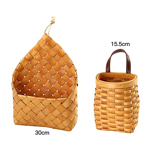 Takefuns Wall Hanging Storage Basket, Natural Bamboo Woven Flower Basket, Wall-mounted Multifunctional Storage Container for Home Decoration (15.5cm)