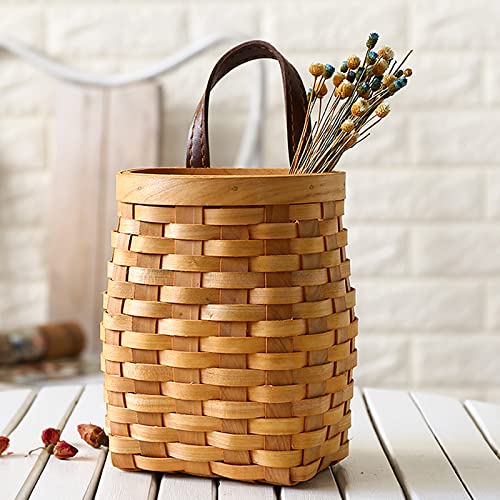 Takefuns Wall Hanging Storage Basket, Natural Bamboo Woven Flower Basket, Wall-mounted Multifunctional Storage Container for Home Decoration (15.5cm)