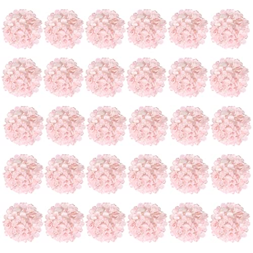 JPSOR 30pcs Hydrangea Artificial Flowers, Silk Flower Heads with Stems, Fake Flowers for Wedding Arch Centerpiece Home Decoration (Pink)