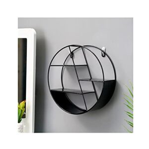 XUEBEI Floating Round Shelves, Geometric Wall Shelf,Metal Storage Shelves for Home Decor,Wall Decoration Storage Shelf and Wall Mount Display Rack Black and White (Black)