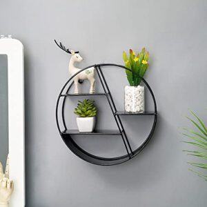 XUEBEI Floating Round Shelves, Geometric Wall Shelf,Metal Storage Shelves for Home Decor,Wall Decoration Storage Shelf and Wall Mount Display Rack Black and White (Black)