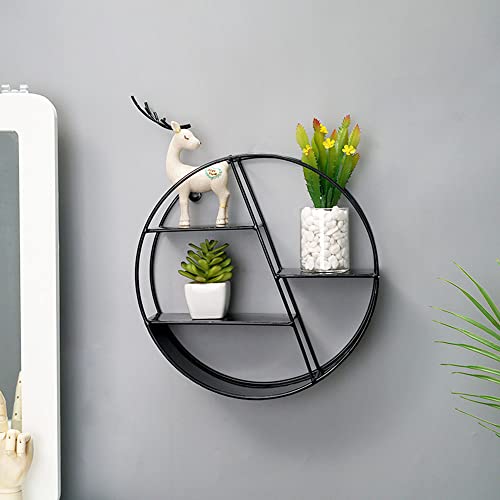 XUEBEI Floating Round Shelves, Geometric Wall Shelf,Metal Storage Shelves for Home Decor,Wall Decoration Storage Shelf and Wall Mount Display Rack Black and White (Black)