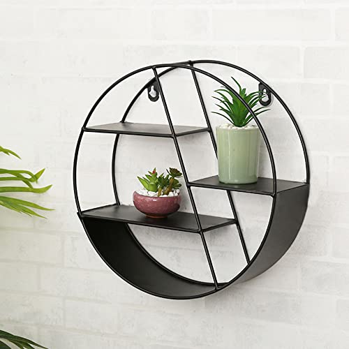 XUEBEI Floating Round Shelves, Geometric Wall Shelf,Metal Storage Shelves for Home Decor,Wall Decoration Storage Shelf and Wall Mount Display Rack Black and White (Black)