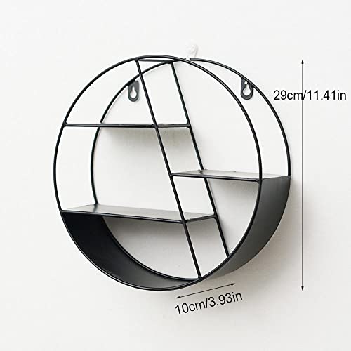 XUEBEI Floating Round Shelves, Geometric Wall Shelf,Metal Storage Shelves for Home Decor,Wall Decoration Storage Shelf and Wall Mount Display Rack Black and White (Black)