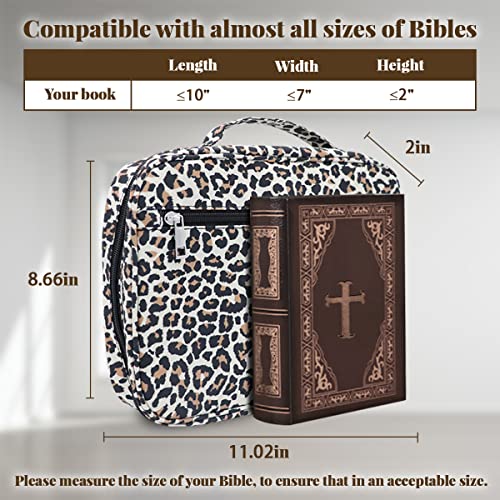 Sambois Bible Covers for Women, Bible Case for Girls Multi-Pocket Storage Organizer with Handles, Large Size Bible Carrying Bag, Bible Cover Book Cover to Study Bible(Leopard)