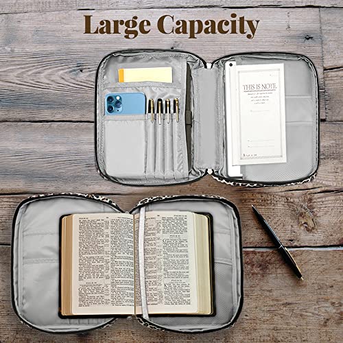 Sambois Bible Covers for Women, Bible Case for Girls Multi-Pocket Storage Organizer with Handles, Large Size Bible Carrying Bag, Bible Cover Book Cover to Study Bible(Leopard)