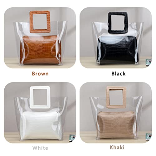 Composite Bags for Women Summer Beach Bags Female Casual Tote Luxury Handbags Designer Transparent Clear Handbags (Brown)