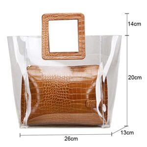 Composite Bags for Women Summer Beach Bags Female Casual Tote Luxury Handbags Designer Transparent Clear Handbags (Brown)