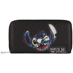 concept one disney lilo and stitch wallet with zipper, zip around wallet clutch, black