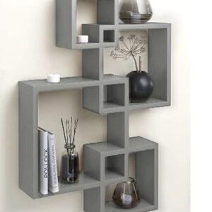 Greenco Corner Shelf 5 Tier Shelves & 4 Cube Intersecting Wall Mounted Floating Shelves Gray Finish