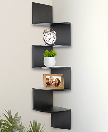 Greenco Corner Shelf 5 Tier Shelves & 4 Cube Intersecting Wall Mounted Floating Shelves Gray Finish