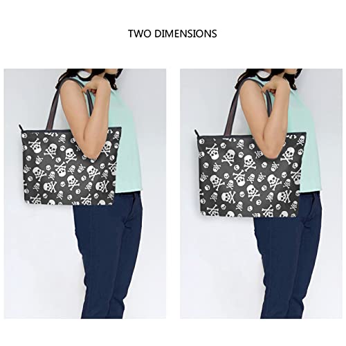 Tote Bag Skull Crossbones Print, Large Capacity Zipper Women Grocery Bags Purse for Daily Life 2 Sizes