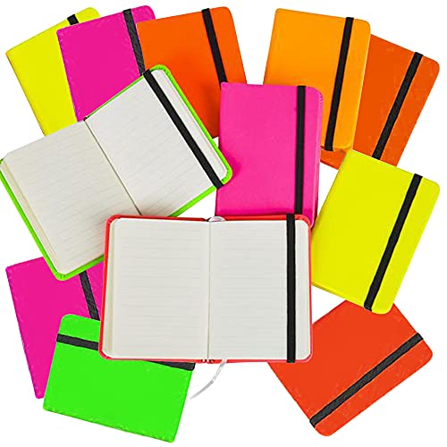 ArtCreativity Neon Notebooks for Kids, Set Of 12, Colorful Office Supplies, Journals For Boys And Girls with Bookmark And Rubber Closure, Back To School Gifts, Stationery Supplies For Children