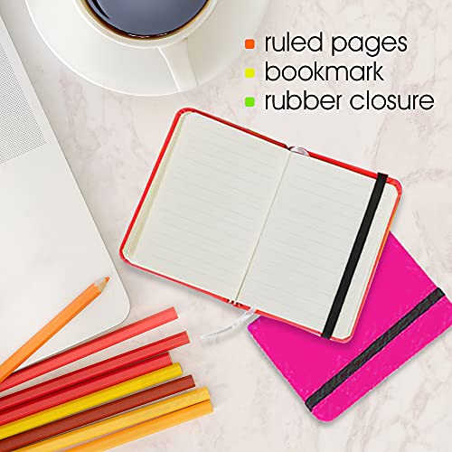 ArtCreativity Neon Notebooks for Kids, Set Of 12, Colorful Office Supplies, Journals For Boys And Girls with Bookmark And Rubber Closure, Back To School Gifts, Stationery Supplies For Children