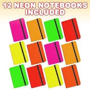 ArtCreativity Neon Notebooks for Kids, Set Of 12, Colorful Office Supplies, Journals For Boys And Girls with Bookmark And Rubber Closure, Back To School Gifts, Stationery Supplies For Children