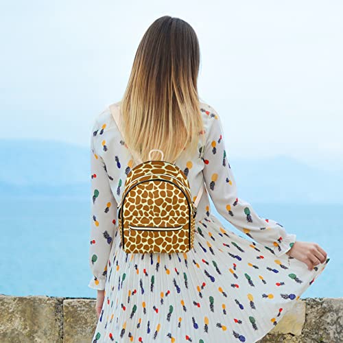 Animal Print Giraffe Skin Mini Backpack Purse for Women, Giraffe Skin Small Backpack Leather Casual Daypacks Ladies Shoulder Bags