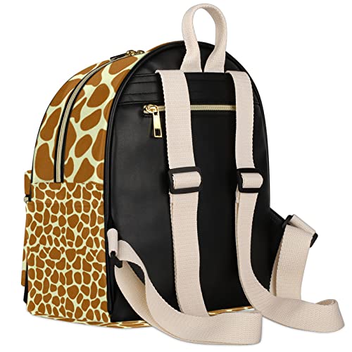 Animal Print Giraffe Skin Mini Backpack Purse for Women, Giraffe Skin Small Backpack Leather Casual Daypacks Ladies Shoulder Bags