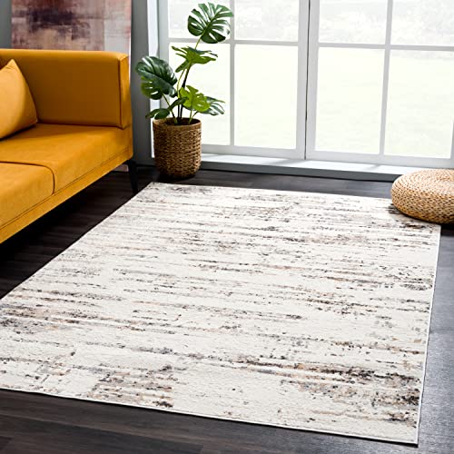 Abani Neutral Beige Rugs 6' x 9' Contemporary Linear Print Bedroom Rug - Modern Brushed Design No-Shedding Premium Area Rug