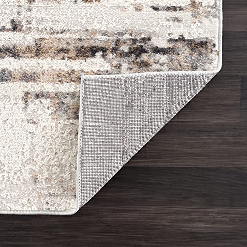 Abani Neutral Beige Rugs 6' x 9' Contemporary Linear Print Bedroom Rug - Modern Brushed Design No-Shedding Premium Area Rug