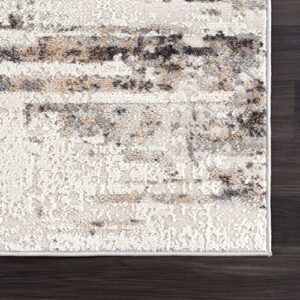 Abani Neutral Beige Rugs 6' x 9' Contemporary Linear Print Bedroom Rug - Modern Brushed Design No-Shedding Premium Area Rug