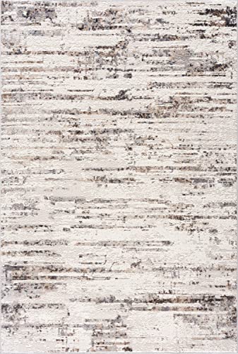 Abani Neutral Beige Rugs 6' x 9' Contemporary Linear Print Bedroom Rug - Modern Brushed Design No-Shedding Premium Area Rug