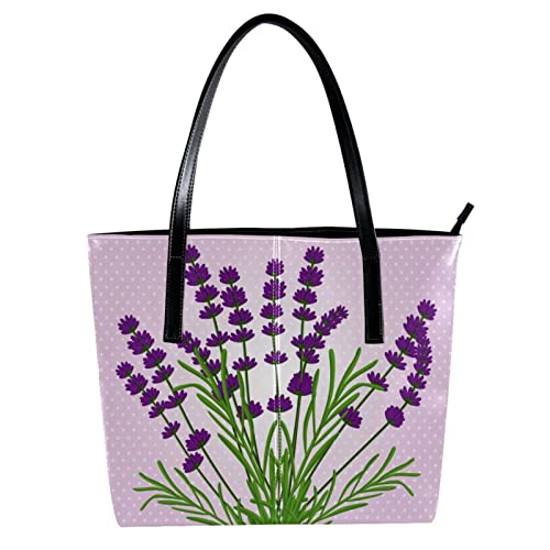 Lavender Flower Leather Tote Shoulder Bag for Women Satchel Handbag