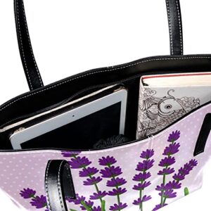 Lavender Flower Leather Tote Shoulder Bag for Women Satchel Handbag