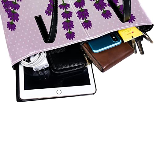 Lavender Flower Leather Tote Shoulder Bag for Women Satchel Handbag