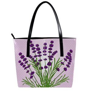 Lavender Flower Leather Tote Shoulder Bag for Women Satchel Handbag