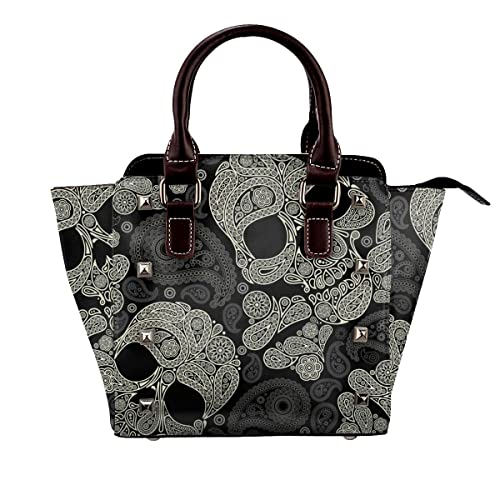 Zoyen Skulls Pattern Shoulder Handbags PU Leather Design Rivet Satchel Tote Clutch Bag For Women