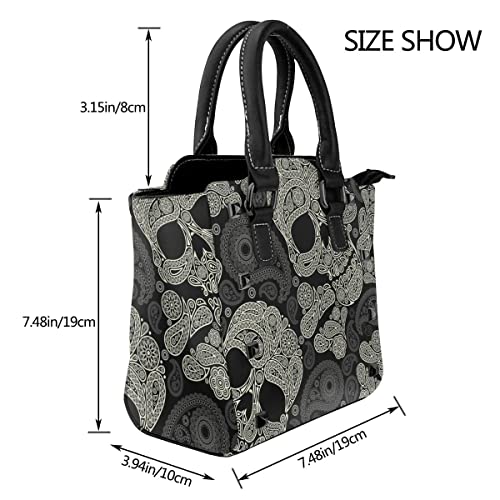 Zoyen Skulls Pattern Shoulder Handbags PU Leather Design Rivet Satchel Tote Clutch Bag For Women