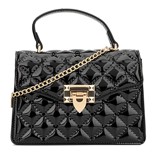 Olivia Miller Women's Fashion Yara PVC Jelly Black Crossbody Bag w Top Handle n Detachable Chain, Evening Casual Purse Handbag