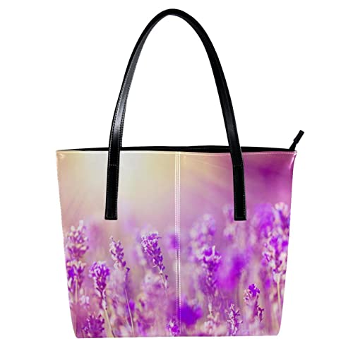 Women's Leather Tote Shoulder Bag, Big Capacity Lavender Handbag