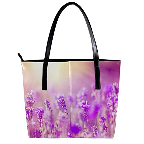 Women's Leather Tote Shoulder Bag, Big Capacity Lavender Handbag