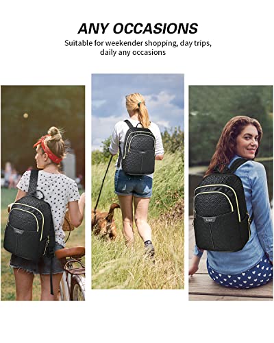 BRINCH Small Backpack for Women, Fashion Backpack Purse Black Shoulder Bag with Multi-pocket Lightweight Small Travel Backpack Casual Daily Daypack for Ladies Teen Girls