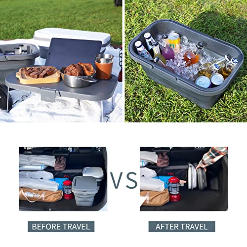 OJOJ Collapsible Picnic Basket with Handle&Lid, Multifunctional Foldable Silicone Tub, Portable Picnic Bag, Fruit&Vegetable Storage Container Sink