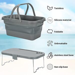 OJOJ Collapsible Picnic Basket with Handle&Lid, Multifunctional Foldable Silicone Tub, Portable Picnic Bag, Fruit&Vegetable Storage Container Sink