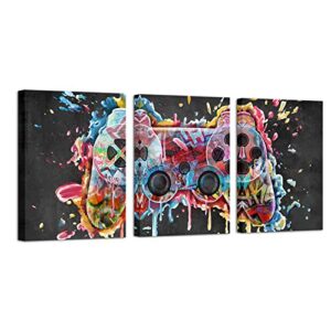 homeoart gamer wall decor game room decor abstract gamepad painting boys bedroom playroom wall decor framed gallery wrap (12″x16″x3 panels)