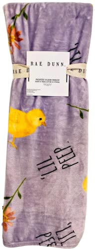 Rae Dunn Home Easter Spring Velvet Soft Plush Throw Blanket | Purple with Easter Chick and Spring Flowers & Inscribed: 'Lil PEEP. | 50 inches x 70 inches