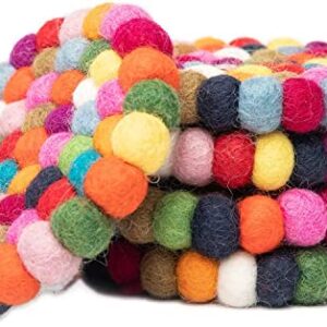 Round Felt Ball Coasters - Hand Felted in Nepal - Multi-Color Set of 5-100% Merino Wool - Water-Wicking, Stain-Resistant, Absorbent