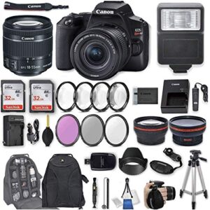 canon eos rebel sl3 dslr camera with ef-s 18-55mm f/4-5.6 is stm lens + 2pcs 32gb sandisk sd memory + digital flash + filter & macro kits + backpack + 50″ tripod + more