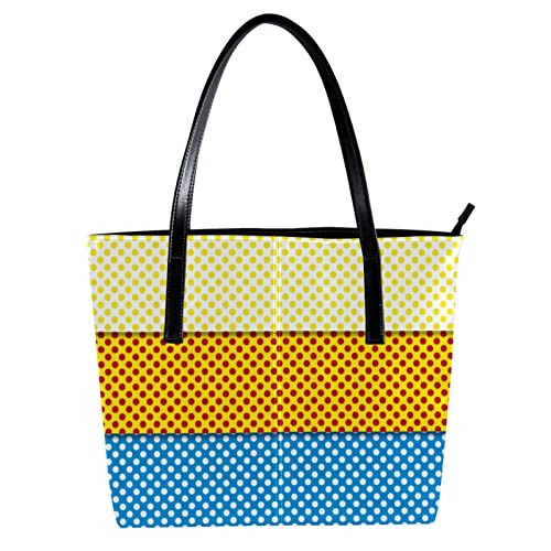 Yellow Blue Polka Dot Pattern Leather Tote Shoulder Bag for Women Satchel Handbag