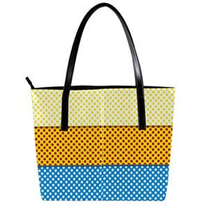 Yellow Blue Polka Dot Pattern Leather Tote Shoulder Bag for Women Satchel Handbag